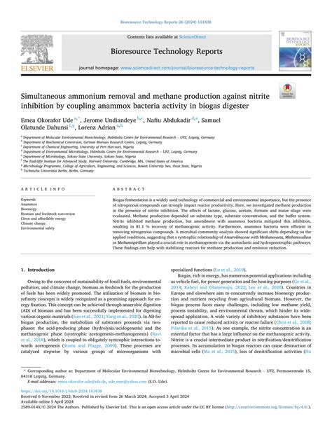 Pdf Simultaneous Ammonium Removal And Methane Production Against Nitrite Inhibition By