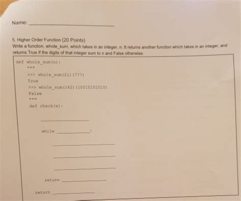 Solved Name 5 Higher Order Function 20 Points Write A