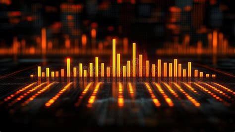 Abstract Orange Digital Audio Equalizer Waveform Visualization On Dark Background Stock
