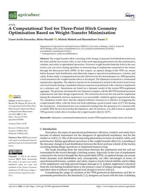 2022 A Computational Tool For Three Point Hitch Geometry Optimisation Based On Weight Transfer