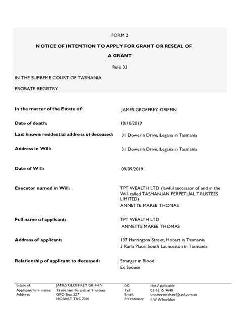 Fillable Online FORM 2 NOTICE OF INTENTION TO APPLY FOR GRANT Fax Email Print PdfFiller