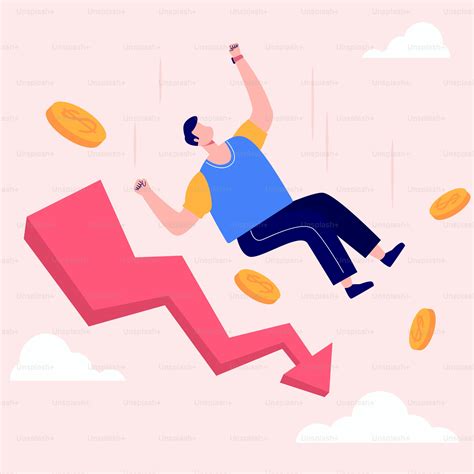 빨간 화살을 타고 떨어지는 남자와 함께 돈이 나오는 모습 벡터 Unsplash의 주식 시장 붕괴 이미지