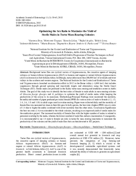 pdf optimizing the sex ratio to maximize the yield of sterile males