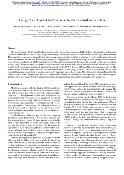 Pdf Energy Efficient Convolutional Neural Networks For Arrhythmia