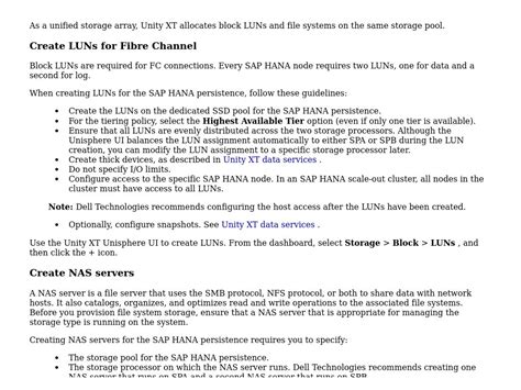 Creating Luns And File Systems For The Sap Hana Persistence Dell