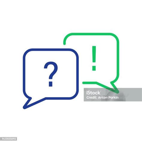음성 버블 라인 아이콘의 느낌표와 물음표 정보 선형 픽토그램 대화 대화 사회 토론 요청 및 답변 개요 아이콘 편집 가능한 스트로크 격리된 벡터 일러스트 레이 션 가리키기에