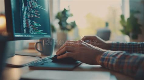 Developer Working On Code On A Bright Sunny Day Hands On Keyboard With