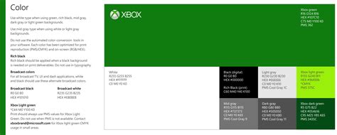 Xbox Color Palette HEX RGB HSL