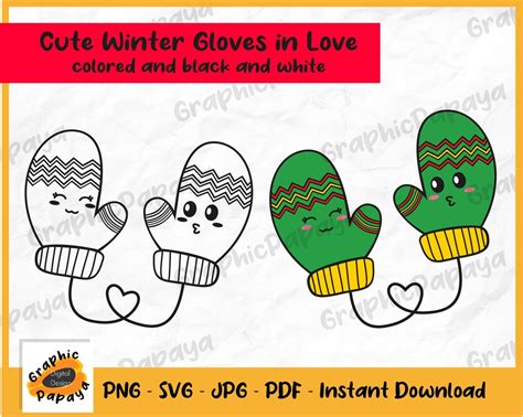 Cute Winter Gloves In Love Clipart Svg Png Pdf  Layered File