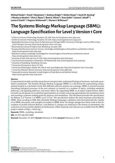 Pdf The Systems Biology Markup Language Sbml Language Specification For Level 3 Version 1 Core