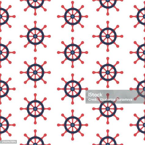스티어링 휠이 있는 이음새가 없는 패턴 인쇄에 대 한 바다 테마에 벡터 일러스트 레이 션 0명에 대한 스톡 벡터 아트 및 기타 이미지 0명 돛 디자인 Istock