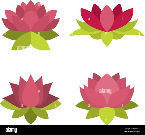Lotus Icon Set Flat Style Stock Vector Image And Art Alamy