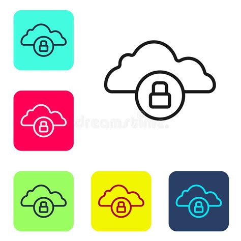Black Line Cloud Computing Lock Icon Isolated On White Background