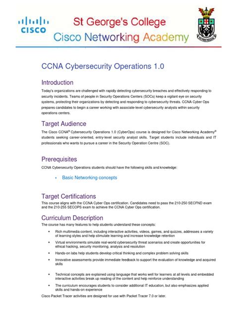 Sgc Cybersecurity Operations Course Outline Pdf Computer Network