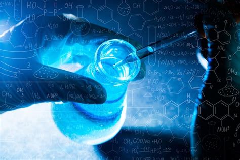 Premium Photo Science Blue Glass Tube Experiment Flask In Scientist