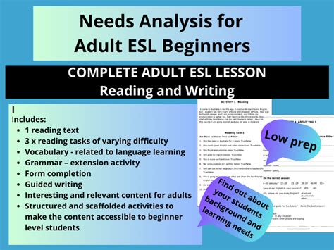 needs analysis for adult esl beginners teaching resources