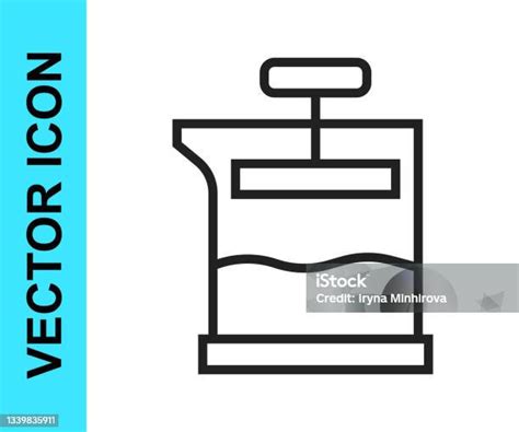 흰색 배경에 격리 된 블랙 라인 프랑스어 프레스 아이콘 벡터 검은색에 대한 스톡 벡터 아트 및 기타 이미지 검은색 단일 객체 드로잉 Istock