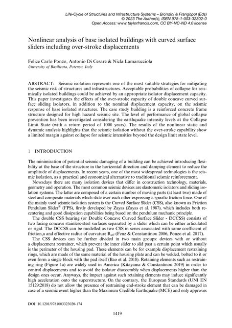 Pdf Nonlinear Analysis Of Base Isolated Buildings With Curved Surface Sliders Including Over