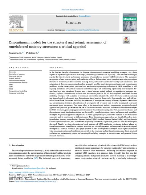 Discontinuum Models For The Structural And Seismic Assessment Of Unreinforced Masonry Structures