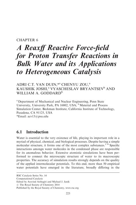 pdf a reaxff reactive force field for proton transfer reactions in