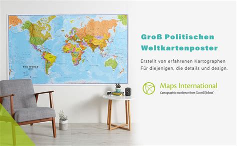 Groß Weltkarte Poster Politischen Weltkartenposter Laminiert 197 X 1165 Cm Maps
