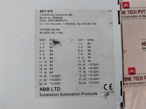 Abb Ret670 Transformer Protection Aeliya Marine