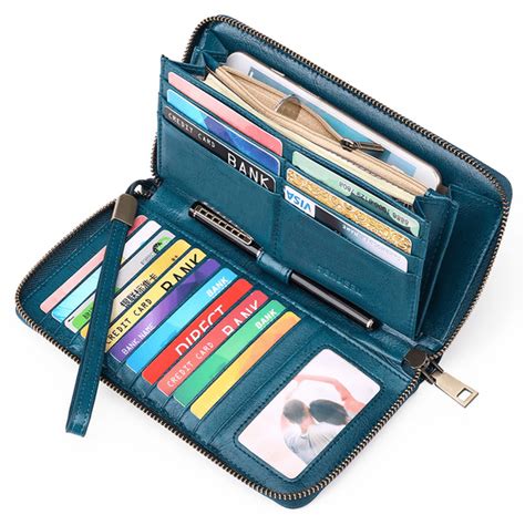 Goiacii Women Slim Leather Zip Rfid Blocking Wallet Around Phone Wallet