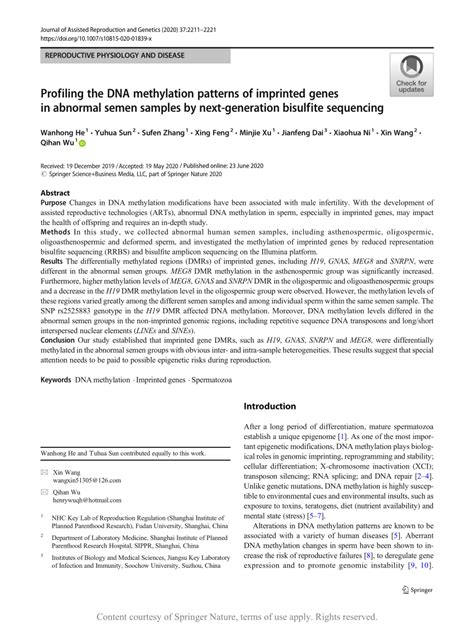 Profiling The Dna Methylation Patterns Of Imprinted Genes In Abnormal