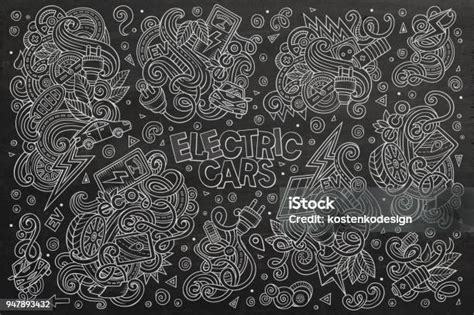 Set De Dessin Animé Doodle Vector Tableau Dobjets De Voitures Électriques Vecteurs Libres De