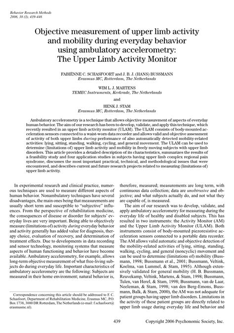 Pdf Objective Measurement Of Upper Limb Activity And Mobility During