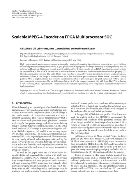 kulmala scalable mpeg 4 encoder o pdf field programmable gate