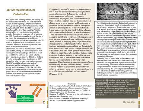 EBP Implementation Plan Exceptionally Successful Instruction Necessitates The Use Of Data