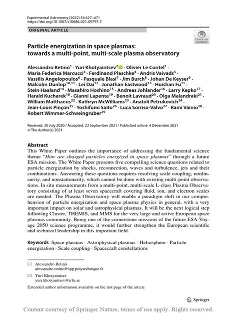 Particle Energization In Space Plasmas Towards A M Pdf Plasma Physics Magnetosphere