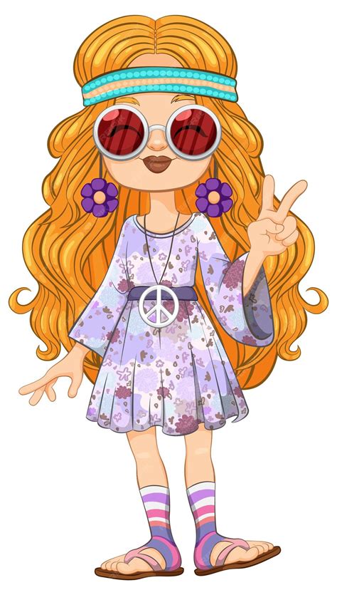 Premium Vector Groovy Peaceloving Hippie Girl Illustration