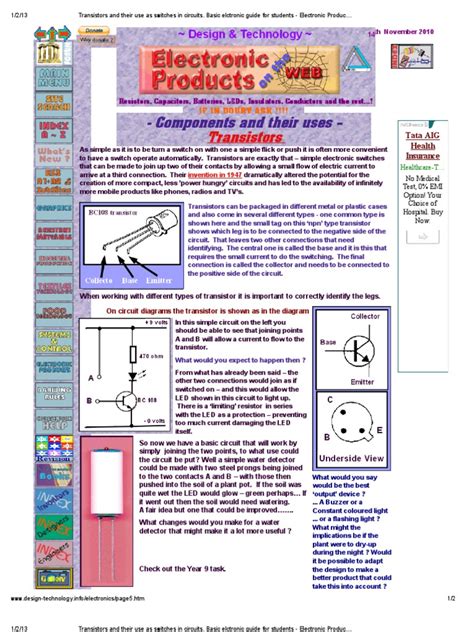 Transistors And Their Use As Switches In Circuits Pdf Transistor Switch