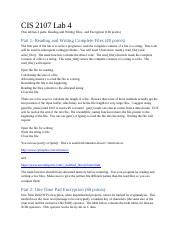 CIS 2107 Lab 4 Docx CIS 2107 Lab 4 This Lab Has 2 Parts Reading And Writing Files And