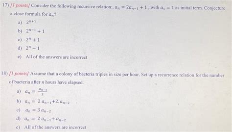 Solved 17 1 Points Consider The Following Recursive