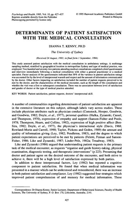 Pdf Determinants Of Patient Satisfaction With The Medical Consultation