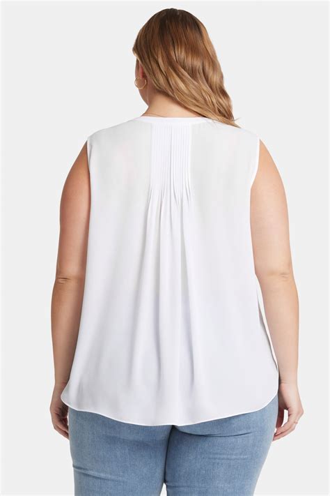 Sleeveless Pintuck Blouse In Plus Size Optic White White Nydj