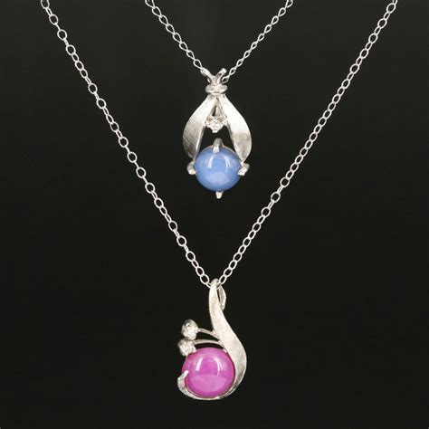 Vintage 14k Linde Star Ruby And Sapphire Necklaces With Diamond Accents