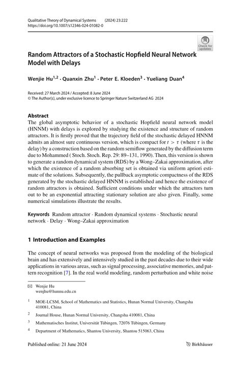 Pdf Random Attractors Of A Stochastic Hopfield Neural Network Model