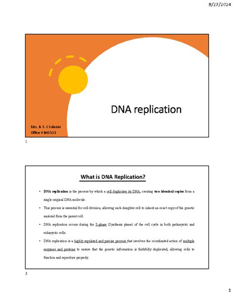 Lec Dna Replication Introduction 240827 104101 Dna Replication Mrs B S C Salasini Office