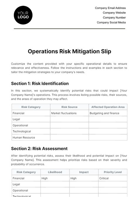 Free Mitigation Templates To Edit Online