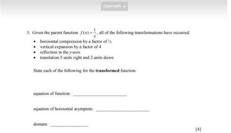 Solved Open With 3 Given The Parent Function F X 5 All Chegg Com