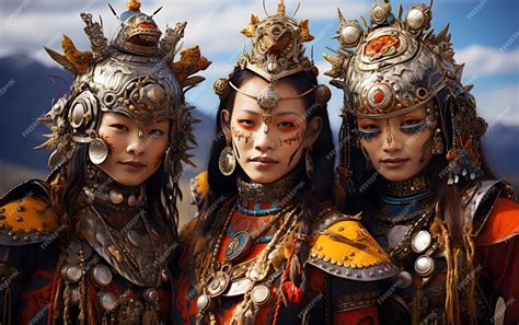 Premium Ai Image Closed Up Portrait Tribal Ethiopia Tibetian And Mongolian Women In Ethnic