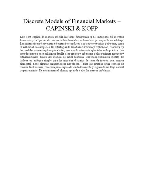 Discrete Models Of Financial Markets Pdf Opción Finanzas Covarianza