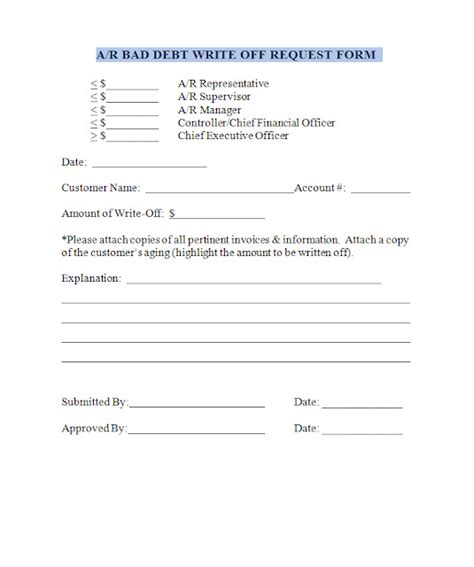 Office Forms Accounts Receivable Bad Debt Write Off Request Form