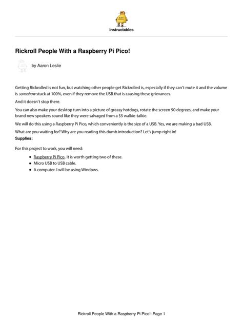 rickroll people with a raspberry pi pico pdf raspberry pi usb