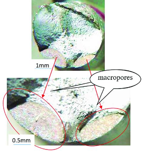 macrostructure in the fracture area after tensile test first specimen