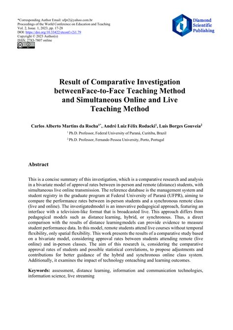 PDF Result Of Comparative Investigation Between Face To Face Teaching Method And Simultaneous